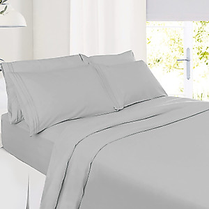 Nestl Full Size Sheet Sets - 6 PC Soft Microfiber Deep Pocket Full Sheet Set - Shrinkage and Fade Resistant Bedding Sheets & Pillowcases - Full, Silver Light Gray