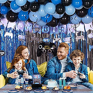 DECORLIFE Game on Party Supplies Serves 24, Blue Video Game Party Supplies Includes Tablecloth, Popcorn Boxes, Birthday Plates for Boys Gamer Party Decorations, Total 200PCS