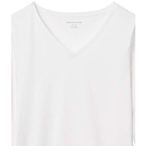 Amazon Essentials Women's Classic-Fit 100% Cotton Long-Sleeve V-Neck T-Shirt, White, Large