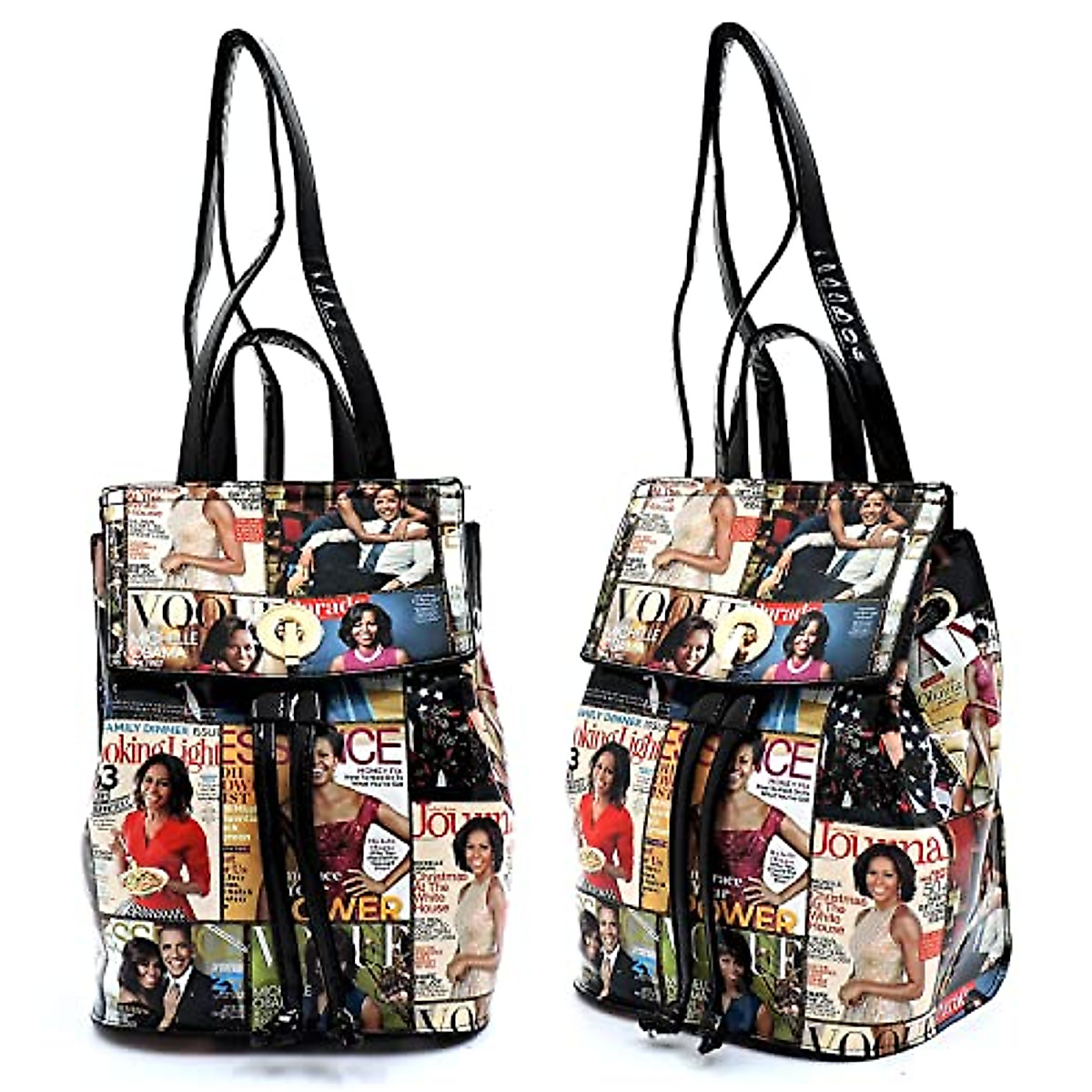 Michelle Obama Magazine Cover Collage Convertible Backpack Crossbody Bag Womens Fashion Purse Obama Satchel Bag (#A-Multi/Black)