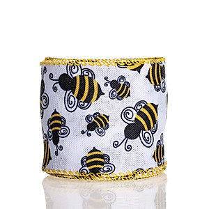 ATRBB Bumble Bee Wired Edge Ribbon, Honeybee Print Ribbon for Wreaths, Gift Wrapping and Party Decoration, 10 Yards by 2.5 Inches