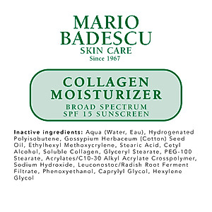 Mario Badescu Collagen Face Moisturizer for Women and Men with SPF 15 for Combination & Sensitive Skin, Daytime Moisturizer Face Cream with Collagen & Cottonseed Oil, 2 Fl Oz