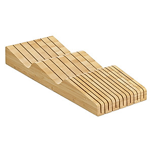 Navaris In-Drawer Knife Block - Organizer with Slots for 13 Knives - Bamboo Storage Insert for Kitchen Drawers 5 15/16" Wide x 15 3/4" Deep x 2" High