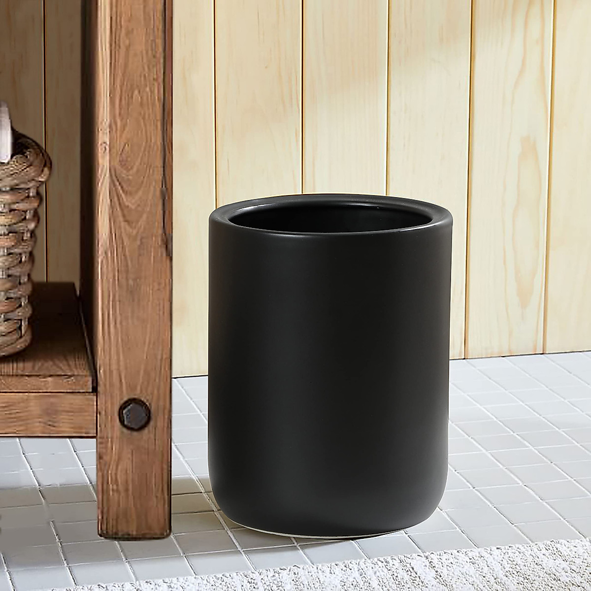 Motifeur Bathroom Wastebasket - Ceramic Decorative Trash Can (Black Marble Look)…