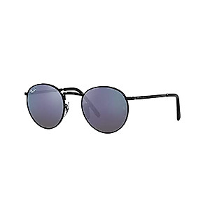 Ray-Ban RB3637 New Round Sunglasses, Black/Green Mirrored Blue, 47 mm