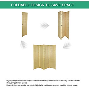 ECOMEX Room Divider 4 Panel Woven Bamboo Screen, Room Divider and Folding Privacy Screens, Freestanding Hand-Woven Room Partitions for Bedroom, Bamboo