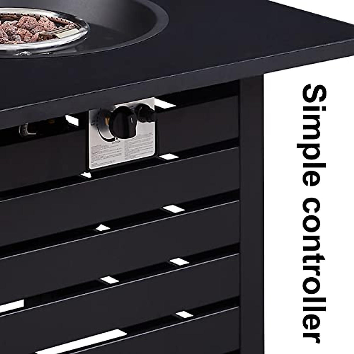 Outdoor Patio Fire Pit Table, 40,000 BTU Square Metal Propane Gas Firepit with Tabletop and Lava Rock for Outside Garden Backyard Deck Patio, 31.77 Inch Black