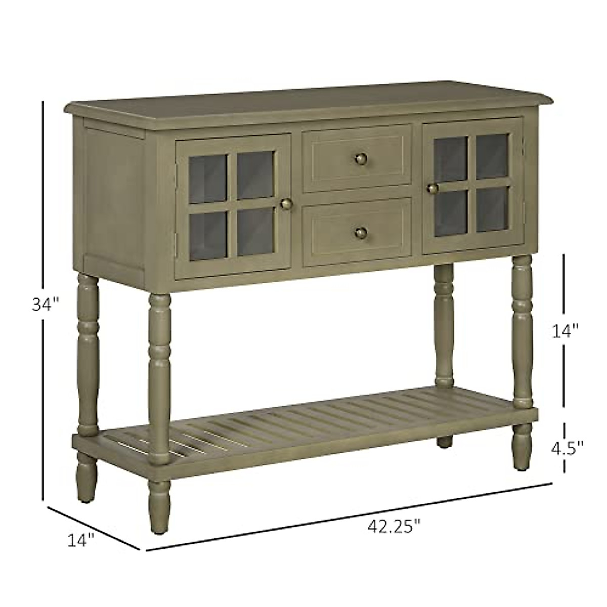 HOMCOM Vintage Console Table with 2 Drawers and Cabinets, Retro Sofa Table for Entryway, Living Room and Hallway, Light Grey