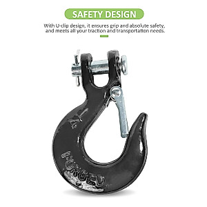 RACOONA Winch Hook,Chain Hook,1/4 inch Clevis Slip Hook with Safety Latch,Car Accessories Heavy Duty Safety Chain Hook,Forged Steel Towing Winch Hook for ATV UTV,Fit 3/16” 1/4” Synthetic Winch Rope