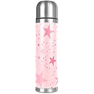 Stars Pink Stainless Steel Water Bottle Leak-Proof, Double Walled Vacuum Insulated Flask Thermos Cup Travel Mug 17 OZ