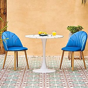 VONLUCE 32 Inch Round Dining Table with Faux Marble Top for Kitchen Bar Patio and More, Modern Small Coffee Table Living Room Accent Table with Tulip Style Metal Base and 165lb Capacity for 2-4, White