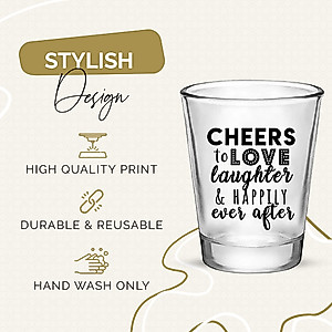 Cheers to Love Laughter Happily Ever After Shot Glasses, Set of 12 Clear 1.75oz Doubled sided Wedding Shot Glasses, Perfect Wedding Favor, Wedding Shot glasses, Bridal Party Shot Glasses