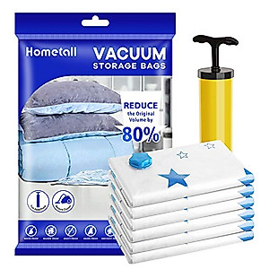Premium Reusable Vacuum Storage Bags with Hand Pump, Jumbo 6 pack (40"X30"), Durable Compression Bags for Clothes Blankets Comforters Pillows, Double Zip Seal & Leak Valve