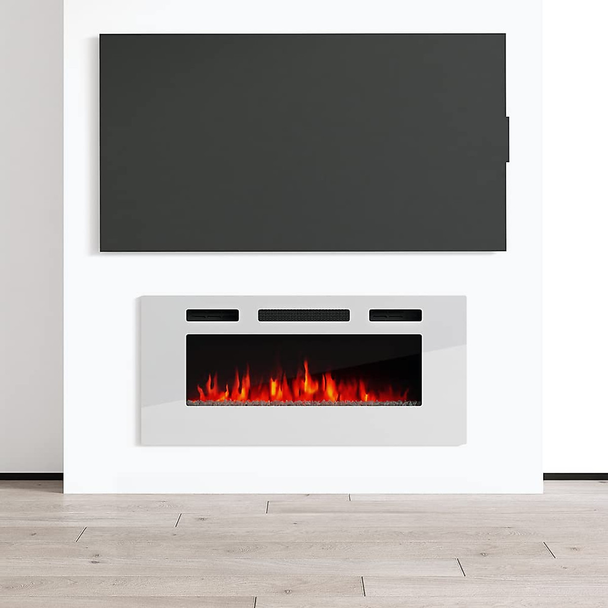 40" Electric Fireplace Recessed Wall Mounted Heater, 1500W/5100BTU (White)