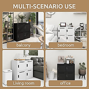 Fumedo 4 Doors Metal Storage Cabinet with Lock, Organizer,Steel Locker for Office, Home, Bank, School, Gym,Bedroom,Living Room. (Key Lock, Grey and White)