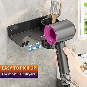 Self Adhesive Hair Dryer Holder for Dyson Hair Dryer Holder, Wall Mount Bathroom Organizer for Flat Irons, Curling Wands, Hair Straighteners, Compatible with Most Hair Dryers (Wrought Iron, Black)