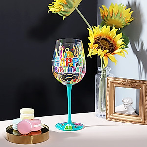 NymphFable Hand-painted Wine Glass Happy Birthday Artisan Painted 15oz Personalised Gift for Birthdays