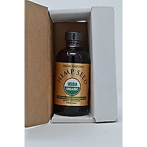 PRIME NATURAL Organic Hemp Seed Oil 4oz - USDA Certified - Sativa Oil - Pure, Cold Pressed, Virgin, Unrefined, Vegan, Food Grade - High Omega 3 6 9 Fatty Acids - Good for Face, Body, Skin & Hair Care