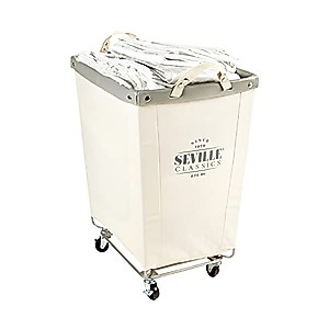 Seville Classics Large Commercial Heavy Duty Rolling Steel Frame Laundry Hamper Canvas Cart Bin, w/Wheels for Hotel, Home, Closet, Bedroom (PATENTED), Cream, 22" D x 16" W