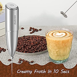 Hand Mixer Milk Frother for Coffee - Coffee Bar Accessories, Dutewo Frother Handheld Foam Maker for Lattes, Electric whisk Drink Mixer for Coffee, Mini coffee stirrer for Frappe Hot Chocolate (Silver)