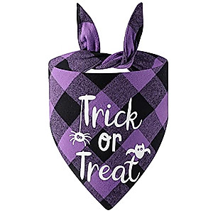 2 Pack Plaid Halloween Dog Bandanas, Washable Halloween Pumpkin Bat Printing Dog Bib Kerchief Scarf Adjustable Accessories for Small to Large Dog Puppy Cat