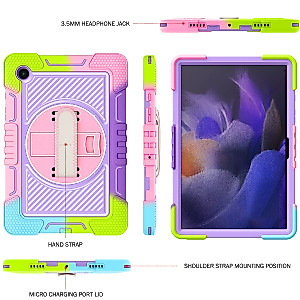 Hocase for Galaxy Tab A8 10.5" Case, with 360 Rotation Stand/Hand & Shoulder Strap, Heavy Duty Shockproof Rugged Rubber Hard Protective Case for Samsung Galaxy Tab A8 10.5" (2022) - Rainbow