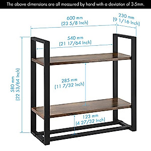 KES Bathroom Shelf with Bar Wall Mounted, 2-Tier Industrial Wooded Rustic Wall Shelf Over Toilet Rack with Double Adjustable Bar Floating Shelves 23.6-inch Metal Black, BTR500S60-BK