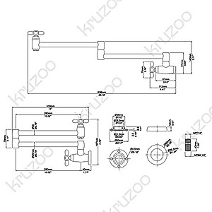 KRUZOO Pot Filler Kitchen Faucet Solid Brass Folding Wall Mount Stretchable Double Joint Swing Arm Single Hole 2 Handles Extending Arm，Matte Black