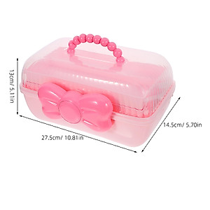JOINPAYA On-The-go Girl Makeup Box, Hard Plastic Makeup Organizer Box, Two-Layer Art Crafts Case Sewing Supplies Organizer Pink