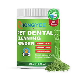 Teeth Cleaning Powder (10.58oz-300 Scoops), Pet Dental Powder for Dogs & Cats Breath Freshener Powder for Bad Breath, Plaque, Tartar Remover, Dental Care Supplies - No Brushing Needed