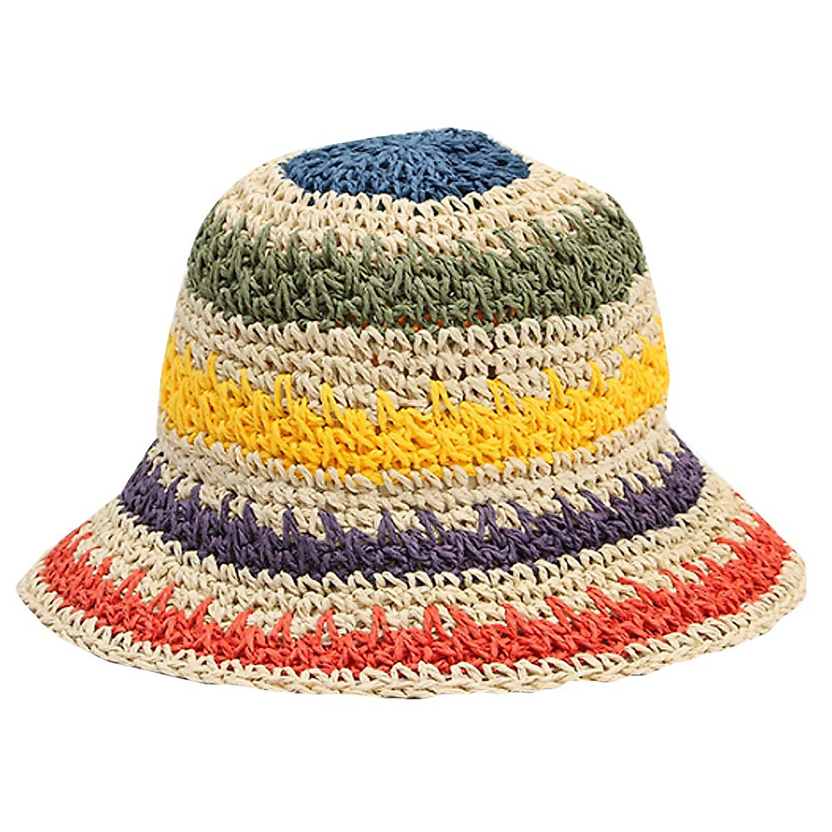 Minache Foldable Wide Brim Colorful Crochet Straw Hat Outdoor Sun Visor Hat UPF 50+ Summer for Women Girl, Creamy White