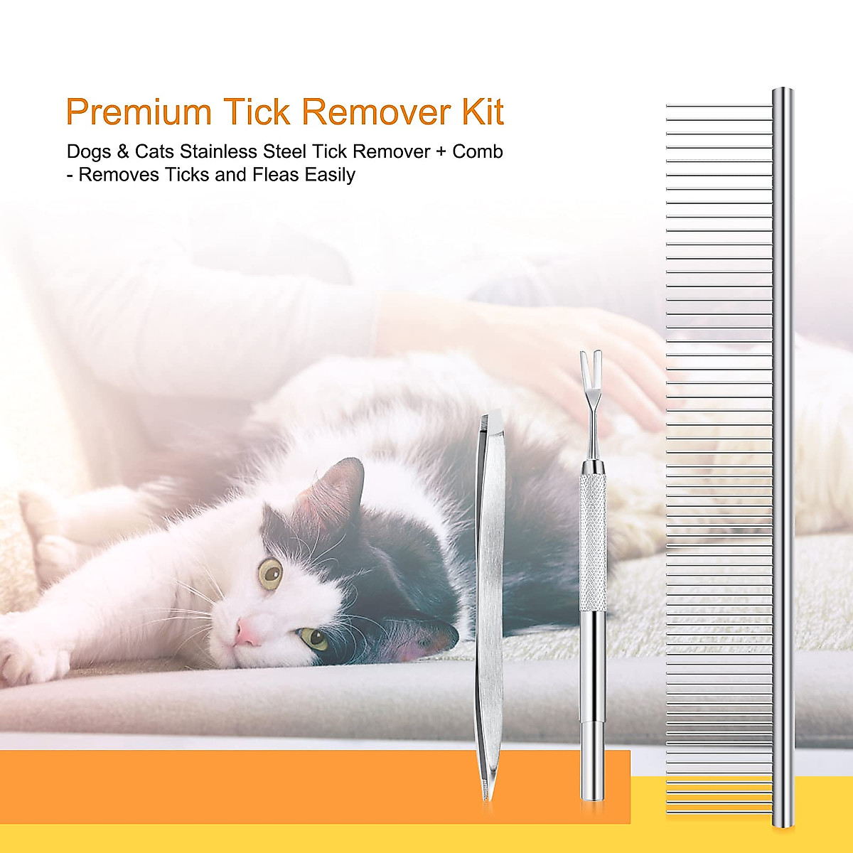 BWOGUE Premium Tick Removal Kit for Dogs and Cats - Stainless Steel Tool with Comb, Easily Removes Ticks and Fleas