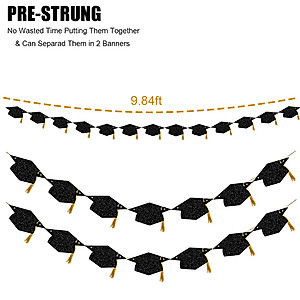 Graduation Decorations Class of 2024 Glitter Pre-Strung Congrats Grad Graduation with Tassel Party Congratulations Banner Decor College High School Graduation Party Favors Black