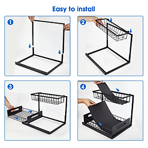 UINOFLE 2 Pack Under Sink Organizers and Storage, 2 Tier Sliding Cabinet Basket Organizer Drawer Pull Out Cabinet Organizer Multi-Purpose Under Sink Organizer for Bathroom Kitchen (Black)