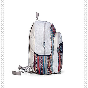 Ruana Lightweight Hemp Backpack 100% Natural Hemp Cotton Fabric Casual Daypack Multipurpose Handmade Bag For Travel, Hiking, Yoga, Picnic (Tribal Stripes, 38 cm W x 45 cm L)