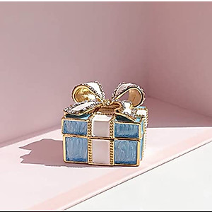 Mini Enamel Rhinestones Bow-knot Jewelry Box Bow-knot Hinged Trinket Box Bow Bling Trinket Box Miniature Figurine Ring Box for Women Girls Wedding Birthday Gift Christmas (Blue)