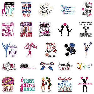 Cheer Stickers | 50pcs Waterproof Cheerleading Stickers, Cheer Vinyl Decal for Water Bottle Laptop Megaphone Bike Scrapbooking, Bulk Cheerleading Gifts for Cheerleaders Teens Boys and Girls