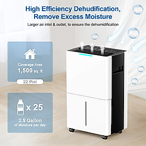 1500 Sq.ft Dehumidifiers for Basement, Wpsoert Dehumidifier for Home, Auto and Manual Drainage, Auto Humidity Control Closet, Ideal for Room, Bathroom, Bedroom, RV