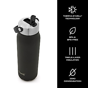 S'well Recycled Stainless Steel Explorer with Flip Straw Lid, 24oz, Onyx, Triple Layered Vacuum Insulated Containers Keeps Drinks Cold for 36 Hours and Hot for 8