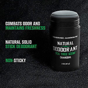 Viking Revolution Tea Tree Deodorant for Men - Natural Deodorant for Men Charcoal Deodorant Men with Shea Butter, Coconut Oil, Baking Soda, Beeswax - Mens Deodorant Aluminum Free (3oz)