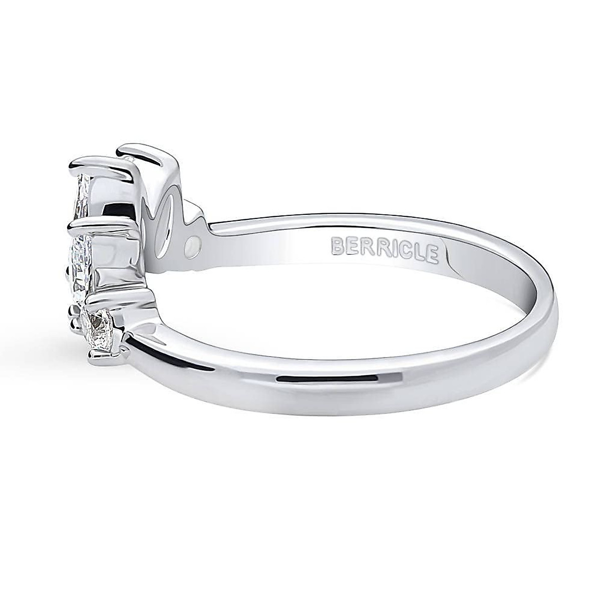 BERRICLE Sterling Silver 5-Stone Wedding Rings Cubic Zirconia CZ Wishbone Curved Band for Women, Rhodium Plated Size 8