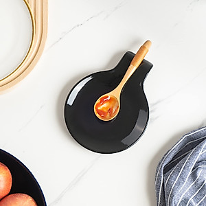 Magclay Ceramic Spoon Rest, 5.5" Ceramic Spoon Holder for Stove Top and Kitchen Counter, Black Utensil Rest, Great Cooking Gifts for Friend, Modern Kitchen Decorative, Black