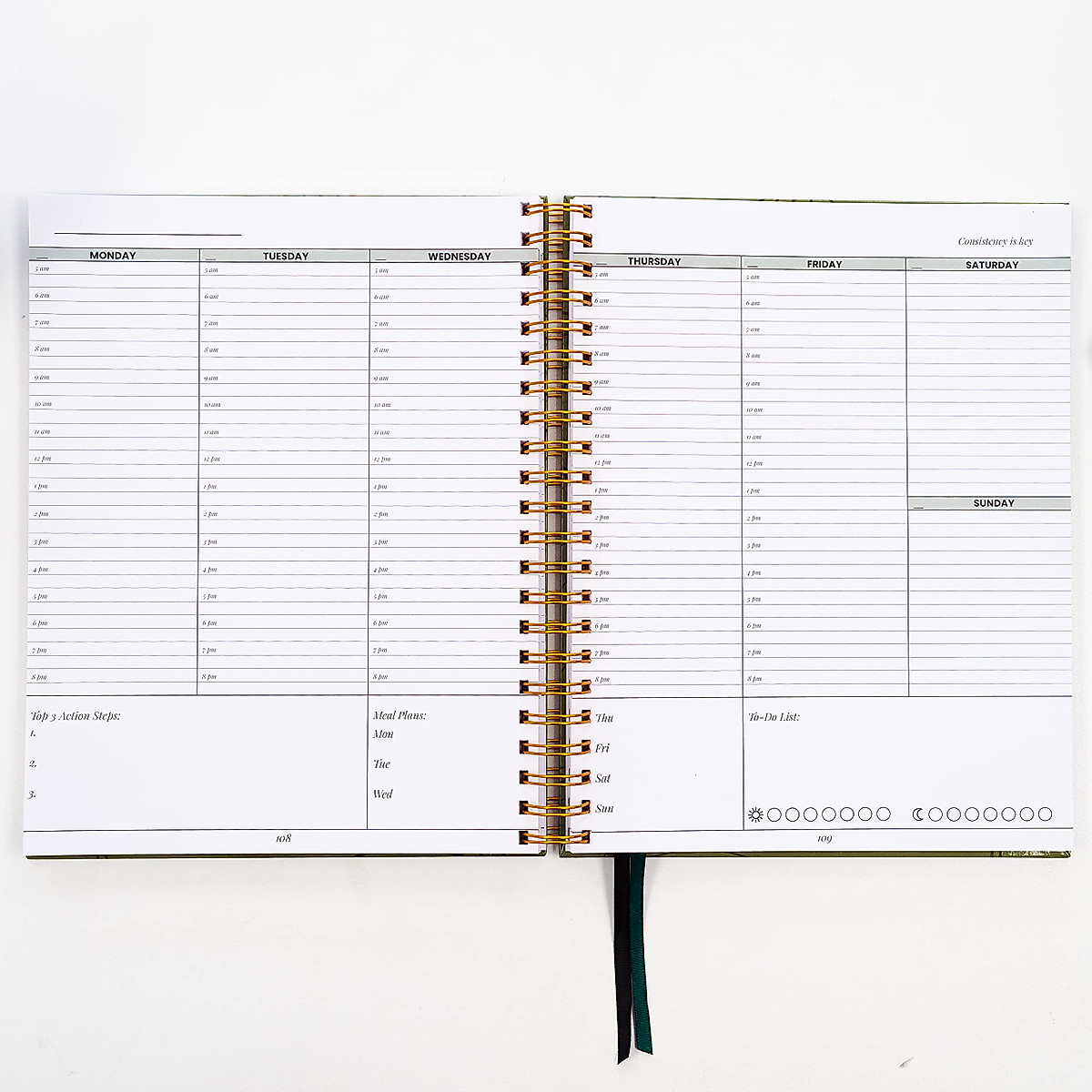 52-Weeks Undated, Time Blocking Planner, Increase Productivity and Improve Time Management, Set Annual & Monthly Goals, Hardcover, Wire Bound, Instructions on How to Time Block (White Matte)