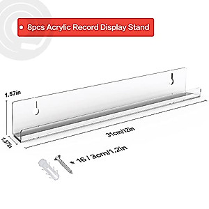 ULENDIS 12 Pack Vinyl Record Shelf Wall Mount, Clear Acrylic Album Record Holder for Display Daily Listening, Floating Shelves with Installation Hardware and Tools