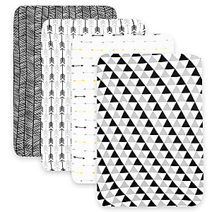 Pack n Play Sheets – Pack and Play Sheets 4 Pack – 100% Super Soft Jersey Knit Cotton Playard Mattress Sheets – Portable Playpen Sheet – Fitted Play Yard Mini Crib Sheets for Boy & Girl (24 x 38 x 5)