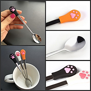 Silicone Head Cat Paw Design Stainless Steel Coffee/Tea/Dessert/Drink/Mixing/Milkshake Spoon Tableware Flatware Gadgets Hanging Spoon Hanging Spoon