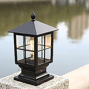 JSBDPHW European Style E27 Column Light Aluminum Pillar Lamp Outdoor Patio Fence Post Light Waterproof IP55 Glass Lampshade Villa Gate Base Landscape Light