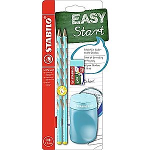 STABILO Handwriting Pencil EASYgraph S School Set - Left-Handed - Pencil x 2 + EASYsharpener + EASYeraser - blue