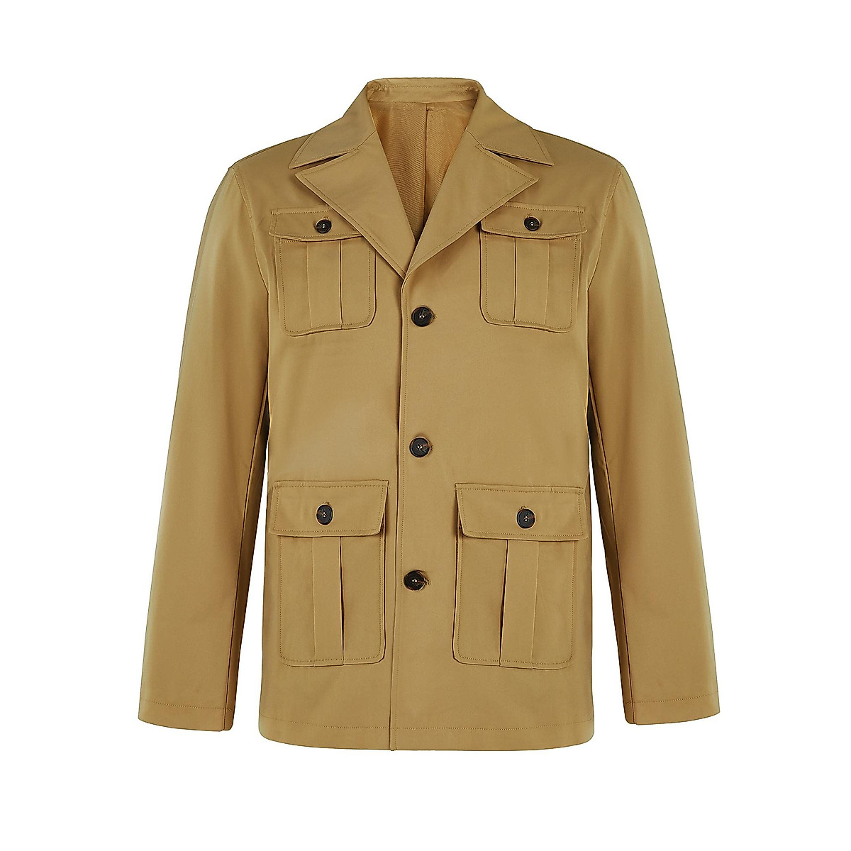 Pretifeel Mens Lightweight Safari Jacket Casual Military Button Up Multi-Pocket Cargo Coat Outwear