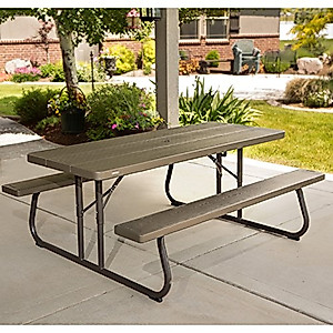 Lifetime 60105 Wood Grain Picnic Table and Benches, 6 Feet, Brown